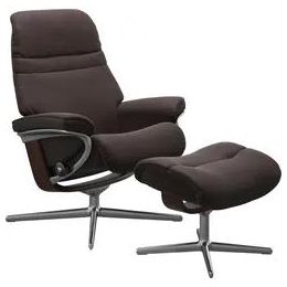 Relaxsessel stressless "Sunrise" Sessel Gr. Leder PALOMA, Cross Base Braun, Relaxfunktion-Drehfunktion-PlusTMSystem-Gleitsystem-BalanceAdaptTM, B/H/T: 92cm x 105cm x 80cm, braun (chocolate paloma) mit Hocker, Cross Base, Größe S, M & L, Holzakzent Braun