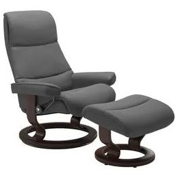 Relaxsessel stressless "View" Sessel Gr. Leder BATICK, Cross Base Braun, Relaxfunktion-Drehfunktion-PlusTMSystem-Gleitsystem, B/H/T: 82cm x 108cm x 81cm, grau (grau batick) mit Classic Base, Größe M,Gestell Braun