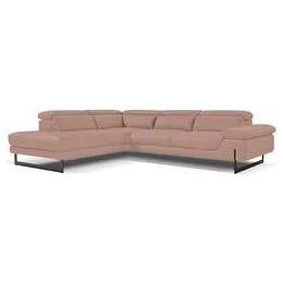 Ecksofa Egoitaliano "Queenie, extravagantes Sofa mit erstklassigem Sitzkomfort" Sofas Gr. B/H/T: 284cm x 95cm x 108cm, Leder BULL, Ottomane links, rosa (millenium rose) mit verstellbarer Armlehne und Kopfteilen für Wohlfühlkomfort