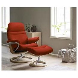 Relaxsessel stressless "Sunrise" Sessel Gr. ROHLEDER Stoff Q2 FARON, Relaxfunktion-Drehfunktion-PlusTMSystem-Gleitsystem-BalanceAdaptTM, B/H/T: 92cm x 105cm x 80cm, rot (rust q2 faron) mit Signature Base, Größe L, Gestell Eiche