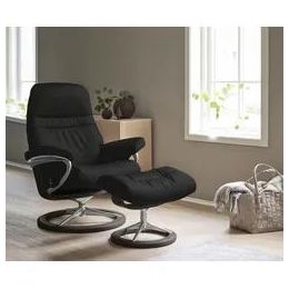 Relaxsessel stressless "Sunrise" Sessel Gr. Leder BATICK, Relaxfunktion-Drehfunktion-PlusTMSystem-Gleitsystem-BalanceAdaptTM, B/H/T: 92cm x 105cm x 80cm, schwarz (schwarz batick) mit Signature Base, Größe L, Gestell Wenge