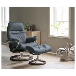 Relaxsessel stressless "Sunrise" Sessel Gr. Leder BATICK, Relaxfunktion-Drehfunktion-PlusTMSystem-Gleitsystem-BalanceAdaptTM, B/H/T: 92cm x 105cm x 80cm, blau (atlantic batick) mit Signature Base, Größe L, Gestell Wenge