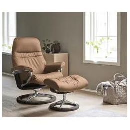 Relaxsessel stressless "Sunrise" Sessel Gr. Leder BATICK, Relaxfunktion-Drehfunktion-PlusTMSystem-Gleitsystem-BalanceAdaptTM, B/H/T: 92cm x 105cm x 80cm, braun (latte batick) mit Signature Base, Größe L, Gestell Wenge