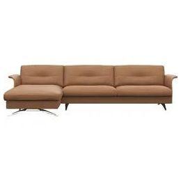 Ecksofa FLEXLUX "Glow Designsofa, bequem und komfortabel durch hochwertigen Sitzaufbau" Sofas Gr. B/H/T: 305cm x 81cm x 158cm, Echtleder, Chaiselongue links, braun (modern cognac braun) L-Form, Modernes skandinavisches Design