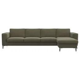 Ecksofa FLEXLUX "Fiore, super Sitzkomfort durch Kaltschaum im Sitz, L-Form" Sofas Gr. B/H/T: 295cm x 85cm x 159cm, Struktur, Chaiselongue rechts, grün (moss green) breite Armlehnen, Füße Alu+schwarz