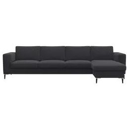 Ecksofa FLEXLUX "Fiore, super Sitzkomfort durch Kaltschaum im Sitz, L-Form" Sofas Gr. B/H/T: 295cm x 85cm x 159cm, Lederoptik, Chaiselongue rechts, schwarz (gorilla blac) breite Armlehnen, Füße Alu+schwarz