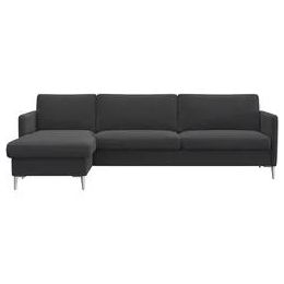 Ecksofa FLEXLUX "Fiore, L-Form, bequem und komfortabel durch hochwertigem Sitzaufbau" Sofas Gr. B/H/T: 247cm x 85cm x 92cm, Lederoptik, Chaiselongue links, grau (shark grey) schmale Armlehnen, Kaltschaum, Füße Alu