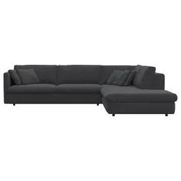 Ecksofa FLEXLUX "Lovane" Sofas Gr. B/H/T: 328cm x 84cm x 272cm, Lederoptik, lange Ottomane rechts, grau (shark grey) Weich & anschmiegsam, große Sitztiefe auf Kaltschaum, Dekokissen inkl.