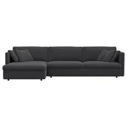 Ecksofa FLEXLUX "Lovane" Sofas Gr. B/H/T: 323cm x 84cm x 183cm, Lederoptik, Chaiselongue links, grau (shark grey) Weich & anschmiegsam, große Sitztiefe auf Kaltschaum, Dekokissen inkl.