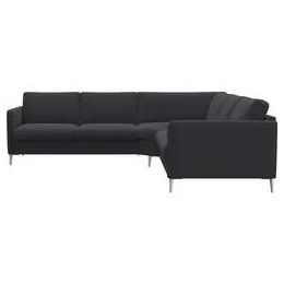 Ecksofa FLEXLUX "Fiore, gleichschenklig, bequem durch hochwertigem Sitzaufbau" Sofas Gr. B/H/T: 249cm x 85cm x 92cm, Lederoptik, Schenkel links, schwarz (gorilla blac) schmale Armlehnen, super Sitzkomfort durch Kaltschaum, Füße Alu