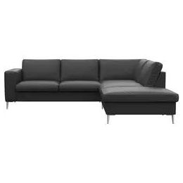 Ecksofa FLEXLUX "Fiore, L-Form" Sofas Gr. B/H/T: 241cm x 85cm x 225cm, Echtleder, Ottomane rechts, schwarz (deep black) breite Armlehnen, Füße alufarben, BT 241225 cm, Kaltschaum im Sitz