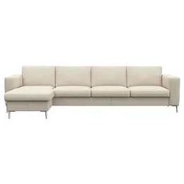 Ecksofa FLEXLUX "Fiore, super Sitzkomfort durch Kaltschaum im Sitz, L-Form" Sofas Gr. B/H/T: 295cm x 85cm x 159cm, Echtleder, Chaiselongue links, weiß (warm white) breite Armlehnen, Füße Alu