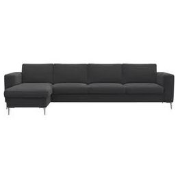 Ecksofa FLEXLUX "Fiore, super Sitzkomfort durch Kaltschaum im Sitz, L-Form" Sofas Gr. B/H/T: 295cm x 85cm x 159cm, Lederoptik, Chaiselongue links, grau (shark grey) breite Armlehnen, Füße Alu