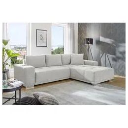 Jockenhöfer Ecksofa JOCKENHÖFER GRUPPE "Luciano L-Form mit induktiver Lademöglichkeit, USB-A & USB-C Ladeport" Sofas Gr. B/T: 282cm x 100cm, Struktur flausch, Ottomane beidseitig montierbar, grau (hellgrau) BettkastenStauraum, rechtslinks montierbar, große Liegefläche