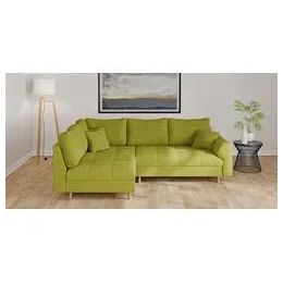 Ecksofa Home Affaire "CHARRE incl. 3 Zierkissen" Sofas Gr. B/H/T: 231cm x 81cm x 161cm, Struktur weich, Ottomane links, grün L-Form, feine Steppung, lose Rückenkissen, auch in Cord und Bouclé