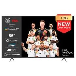 E (A bis G) TCL QLED-Fernseher "55T8BX3" Fernseher Apple TV, Onkyo, Gaming Fernseher, Dolby Vision Gr. 55, grau (titanium)