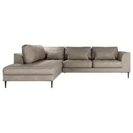 Ecksofa Trendmanufaktur "Luzi, wahlweise mit Schlaffunktion und Bettkasten bestellbar, L-Form" Sofas Gr. B/H/T: 264cm x 80cm x 203cm, Samtvelours, Ottomane links, ohne Schlaffunktion, ohne Bettkasten, grau (cloud gray) Designsofa mit Ottomane, Metallfüße schwarz, Breite 264 cm