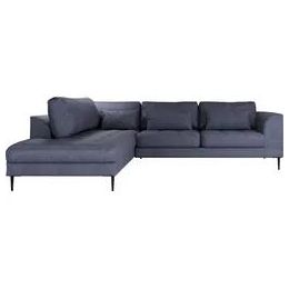 Ecksofa Trendmanufaktur "Luzi, wahlweise mit Schlaffunktion und Bettkasten bestellbar, L-Form" Sofas Gr. B/H/T: 264cm x 80cm x 203cm, Samtvelours, Ottomane links, ohne Schlaffunktion, ohne Bettkasten, blau (moonlight ocean) Designsofa mit Ottomane, Metallfüße schwarz, Breite 264 cm