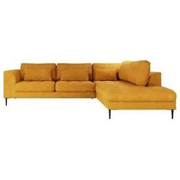 Ecksofa Trendmanufaktur "Luzi, wahlweise mit Schlaffunktion und Bettkasten bestellbar, L-Form" Sofas Gr. B/H/T: 264cm x 80cm x 203cm, Samtvelours, Ottomane rechts, ohne Schlaffunktion, ohne Bettkasten, orange (golden orange) Designsofa mit Ottomane, Metallfüße schwarz, Breite 264 cm