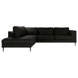 Ecksofa Trendmanufaktur "Luzi, wahlweise mit Schlaffunktion und Bettkasten bestellbar, L-Form" Sofas Gr. B/H/T: 264cm x 80cm x 203cm, Samtvelours, Ottomane links, mit Schlaffunktion, mit Bettkasten, braun (eiffel tower) Designsofa mit Ottomane, Metallfüße schwarz, Breite 264 cm