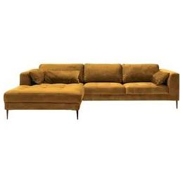 Ecksofa Trendmanufaktur "Luzi, wahlweise mit Schlaffunktion und Bettkasten bestellbar, L-Form" Sofas Gr. B/H/T: 280cm x 80cm x 168cm, Recamiere links, ohne Schlaffunktion und ohne Bettkasten, orange (golden orange) Designsofa mit tollem Sitzkomfort, Metallfüße schwarz, Breite 280 cm