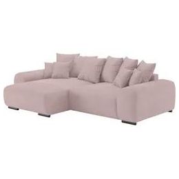 Ecksofa Home Affaire "Sundance" Sofas Gr. B/H/T: 318cm x 92cm x 188cm, Cord, Recamiere links, rosa (stripes 8626 flamingo) Dauerschläfer mit EasyBett-Schlaffunktion, Bettkasten und Topper