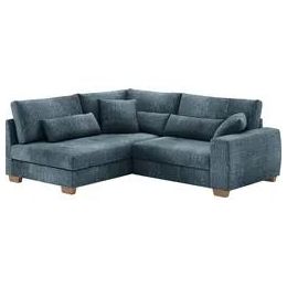 Ecksofa Home Affaire "Helena II, L-Form" Sofas Gr. B/H/T: 227cm x 68cm x 190cm, Veloursstoff, Ottomane links, ohne Bettfunktion, blau (ocean) Mit Federkern, wahlweise mit Bett und Taschenfederkern