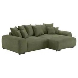 Ecksofa Home Affaire "Sundance II, L-Form" Sofas Gr. B/H/T: 318cm x 92cm x 188cm, Cord, Recamiere rechts, Ausführung Bettkasten / Bettfunktion / Topper, grün (stripes 8641 green) mit DuraSpring-Taschenfederkern bis 140 kg belastbar