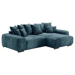 Ecksofa Home Affaire "Sundance II, L-Form" Sofas Gr. B/H/T: 318cm x 92cm x 188cm, Veloursstoff, Recamiere rechts, Ausführung Bettkasten / Bettfunktion / Topper, blau (dolce 13 ocean) mit DuraSpring-Taschenfederkern bis 140 kg belastbar