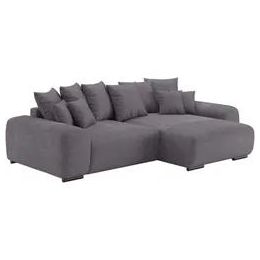 Ecksofa Home Affaire "Sundance II, L-Form" Sofas Gr. B/H/T: 318cm x 92cm x 188cm, Cord, Recamiere rechts, Ausführung Bettkasten / Bettfunktion / Topper, grau (stripes 8629 stone) mit DuraSpring-Taschenfederkern bis 140 kg belastbar