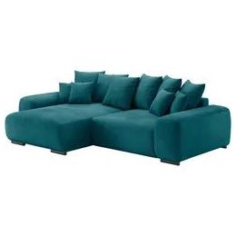 Ecksofa Home Affaire "Sundance II, L-Form" Sofas Gr. B/H/T: 318cm x 92cm x 188cm, Microfaser 1, Recamiere links, Ausführung Bettkasten / Bettfunktion / Topper, blau (memphis 13 petrol) mit DuraSpring-Taschenfederkern bis 140 kg belastbar