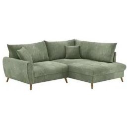 Ecksofa Home Affaire "Blackburn II, L-Form" Sofas Gr. B/H/T: 230cm x 71cm x 190cm, Veloursstoff, Ottomane rechts, grün (dolce 11 green) Mit Kaltschaumpolsterung bis 140 kg belastbar