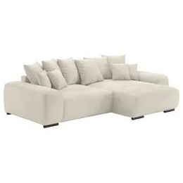 Ecksofa Home Affaire "Sundance" Sofas Gr. B/H/T: 318cm x 92cm x 188cm, Microfaser 2, Recamiere rechts, beige (novaclean avanti 4 ecru) Dauerschläfer mit EasyBett-Schlaffunktion, Bettkasten und Topper