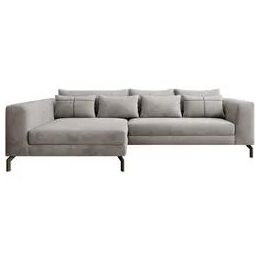 Ecksofa Inosign "Cross, mit softem Sitz, L-Form, wendbare Zierkissen, Breite 284 cm" Sofas Gr. B/H/T: 284cm x 82cm x 172cm, Feincord, Ottomane links, grau (opal grau) Couch mit vielen Kissen, stylische Kreuznaht, elegante Metallfüße