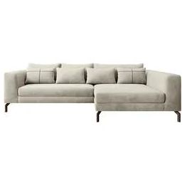 Ecksofa Inosign "Cross, mit softem Sitz, L-Form, wendbare Zierkissen, Breite 284 cm" Sofas Gr. B/H/T: 284cm x 82cm x 172cm, Feincord, Ottomane rechts, beige (cannoli cream) Couch mit vielen Kissen, stylische Kreuznaht, elegante Metallfüße