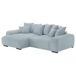 Ecksofa Home Affaire "Sundance" Sofas Gr. B/H/T: 318cm x 92cm x 188cm, Microfaser 2, Recamiere links, blau (novaclean avanti 14 blue grey) Dauerschläfer mit EasyBett-Schlaffunktion, Bettkasten und Topper