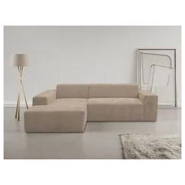 Ecksofa Inosign "Zeus-L" Sofas Gr. B/H/T: 253cm x 70cm x 188cm, Chenille, Ottomane links, braun (hellbraun) Curvy Trend Ecksofa mit urbaner Optik