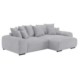 Ecksofa Home Affaire "Sundance II, L-Form" Sofas Gr. B/H/T: 318cm x 92cm x 188cm, Cord, Recamiere rechts, Ausführung Bettkasten / Bettfunktion / Topper, grau (stripes 8637 warm grey) mit DuraSpring-Taschenfederkern bis 140 kg belastbar