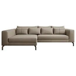 Ecksofa Inosign "Cross, mit softem Sitz, L-Form, wendbare Zierkissen, Breite 284 cm" Sofas Gr. B/H/T: 284cm x 82cm x 172cm, Struktur fein, Ottomane links, beige (sand) Couch mit vielen Kissen, stylische Kreuznaht, elegante Metallfüße