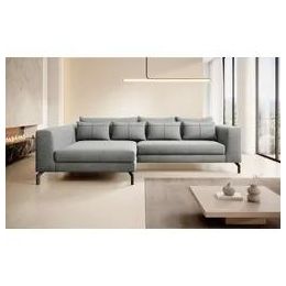 Ecksofa Inosign "Cross, mit softem Sitz, L-Form, wendbare Zierkissen, Breite 284 cm" Sofas Gr. B/H/T: 284cm x 82cm x 172cm, Struktur weich, Ottomane links, grau (ashgrau) Couch mit vielen Kissen, stylische Kreuznaht, elegante Metallfüße