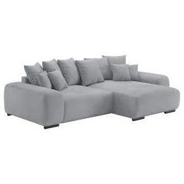 Ecksofa Home Affaire "Sundance II, L-Form" Sofas Gr. B/H/T: 318cm x 92cm x 188cm, Microfaser, Recamiere rechts, Ausführung Bettkasten / Bettfunktion / Topper, grau (memphis 45 grau) mit DuraSpring-Taschenfederkern bis 140 kg belastbar