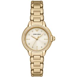 Quarzuhr Emporio Armani Armbanduhren goldfarben (gelbgoldfarben) Damen Armbanduhr, Damenuhr, analog, Edelstahlarmband