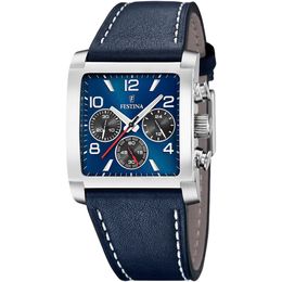 Chronograph Festina "On The Square" Armbanduhren blau (dunkelblau) Herren Armbanduhr, Quarzuhr, Herrenuhr, Stoppfunktion, Lederarmband