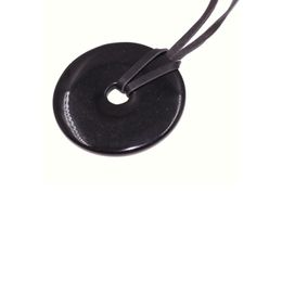 Kette mit Anhänger Firetti "Schmuck Geschenk, Donut" Halsketten Gr. Leder, L: 90cm B: 3mm, schwarz Damen Made in Germany - mit Onyx, Aventurin, Dalmatiner Jaspis oder Obsidian