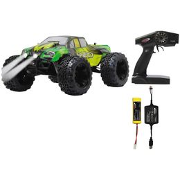 RC-Monstertruck Jamara "Shiro Monstertruck 4WD" Fernlenkfahrzeuge bunt (grün, gelb, schwarz) Kinder 1:10, 2,4 GHz, mit LED