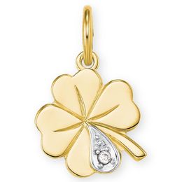 Ketten-Anhänger Amor "Kleeblatt, 9038923" Schmuckanhänger Gr. Gelbgold 585-Diamanten, 0,53 g, goldfarben (goldfarben, silberfarben, w=weiß) Damen mit Diamant