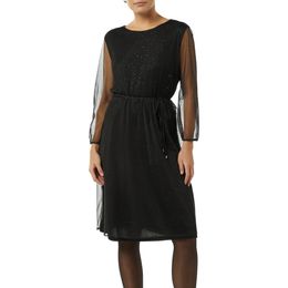 Meshkleid comma, Damen, Gr. 44, N-Gr, schwarz, Chiffon, Web, Obermaterial: 100% Polyester, leicht transparent, casual, bequem kniefrei, Rundhals, Langarm Bündchen, Kleider, mit Glitzerdetails