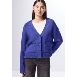 Cardigan STREET ONE STUDIO Gr. 34, force blue mel. Damen Strickjacken mit V-Ausschnitt