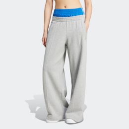 Sporthose adidas originals "KSENIA SWEATPNT", Damen, Gr. L, N-Gr, medium grau heather, blau, Obermaterial: 100% Baumwolle, sportlich, Hosen