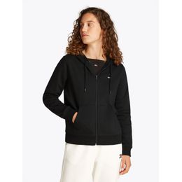 Sweatjacke Tommy Jeans "TJW REG S FLAG ZIP THRU", Damen, Gr. M (38), schwarz, Sweatware, Obermaterial: 80% Baumwolle, 20% Polyester, unifarben, casual, regular fit hüftlang, Sweatjacken, mit Logostickerei